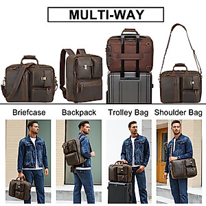 TIDING Men's 15.6 Inch Leather Convertible Backpack Large Capacity Laptop Briefcase Messenger Bag(Updated Version)