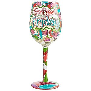 Enesco Designs by Lolita Feel Good Friday Artisan Hand-Painted Wine Glass, 15 Ounce, Multicolor