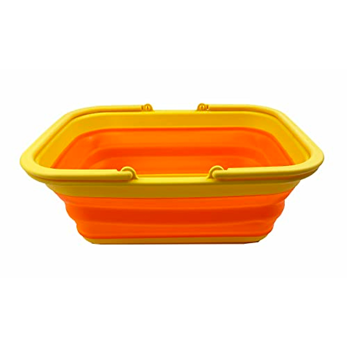 SAMMART 9.2L (2.37Gallon) Collapsible Tub with Handle - Portable Outdoor Picnic Basket/Crater - Foldable Shopping Bag - Space Saving Storage Container (Yellow/Carrot)