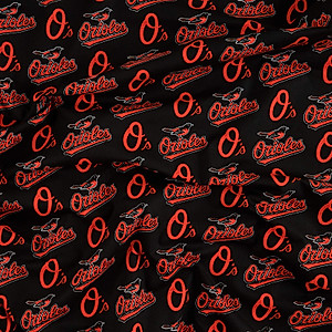 MLB Cotton Broadcloth Baltimore Orioles Black/Orange, Fabric by the Yard