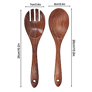 2 Pcs Salad Tongs, Wooden Salad Servers, Fork and Spoon Set for Cooking