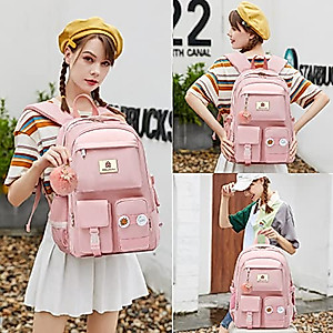 HIDDS Laptop Backpacks 15.6 Inch School Bag College Backpack Anti Theft Travel Daypack Large Bookbags for Teens Girls Women Students (Pink)