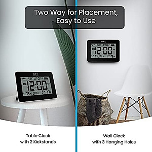 HODIK Atomic Clock with Indoor Outdoor Temperature Wireless, Large 11.4 Inch LCD Display for Easy Reading, Self-Setting Battery Powered Table Clock or Wall Clock with High Precision Sensor