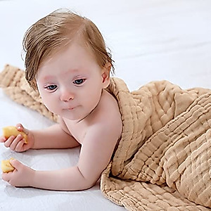Muslin Bath Towels, Super Soft 100% Cotton Receiving Blanket for Baby's Delicate Skin,2Pack 41.3 X41.3 Inches Swaddle Blanket,Lightweight Soft Breathable Throw Blanket Gauze Blanket, Light Tan11