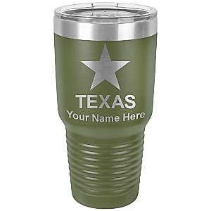 LaserGram 30oz Vacuum Insulated Tumbler Mug, Flag of Texas, Personalized Engraving Included (Camo Green)