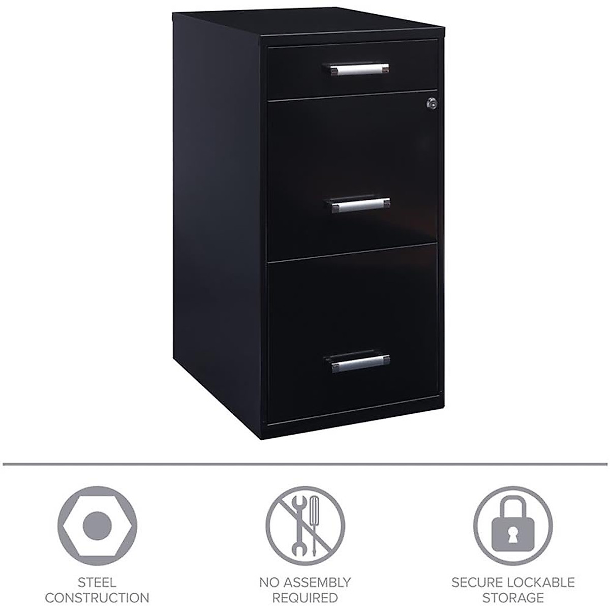 Scranton & Co 18" 3 Drawer Metal File Organizer Cabinet in Black