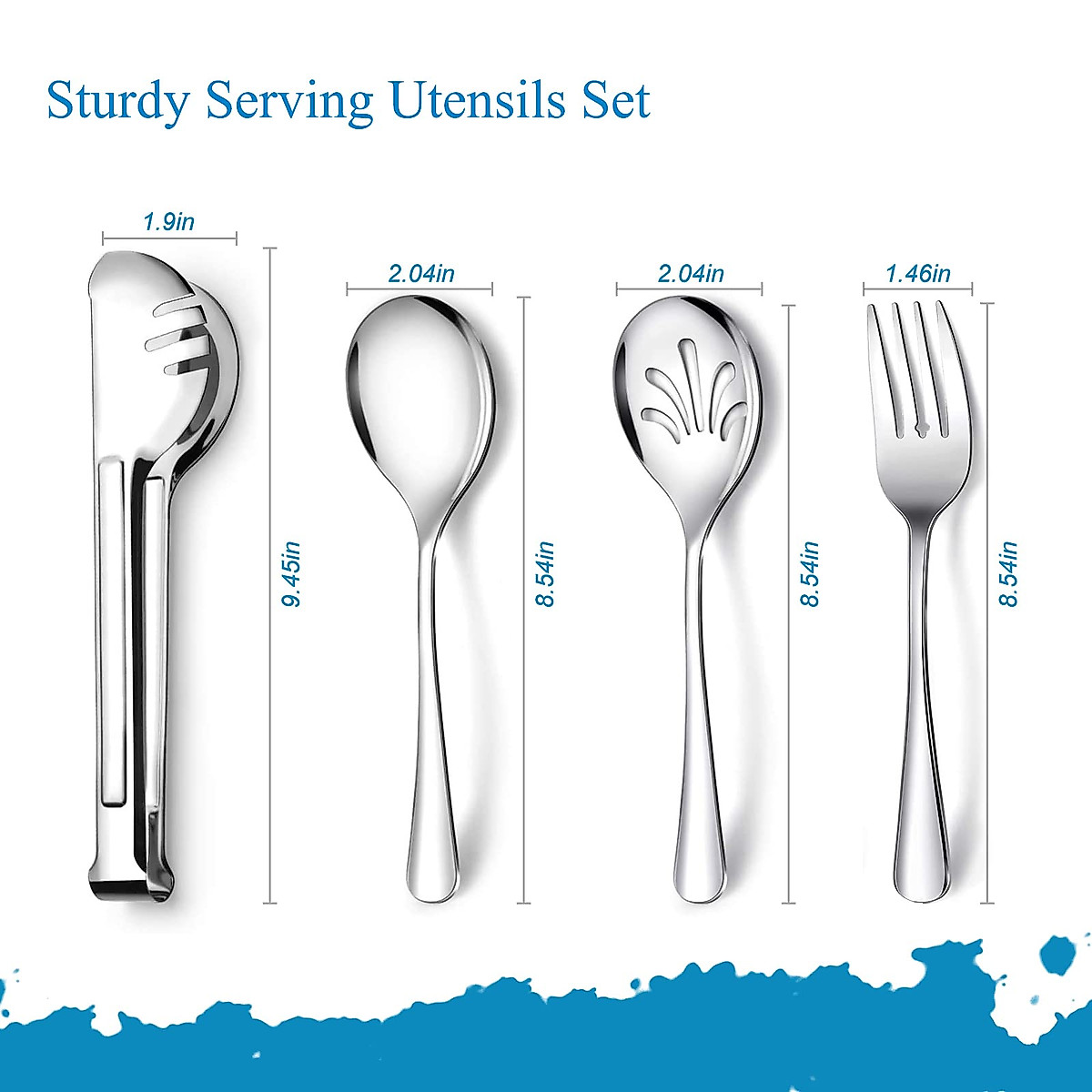 Hohscheid Stainless Steel Flatware Serving Utensils, 8 Pieces Buffet Catering Party Banquet Flatware Serving Set, Include Serving Spoons, Slotted Spoons, Tongs and Forks