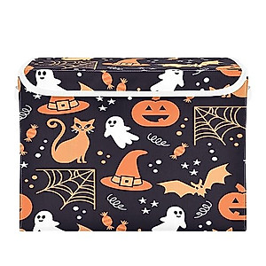 Krafig Halloween Decorative Storage Box with Lid Large Bins Baskets Foldable Cube Organizer Collapsible Containers for Organizing, Toy, Home, Shelf, Closet