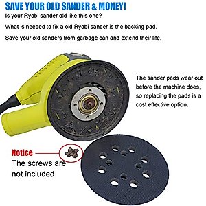 5 Inch Sander Pads for Ryobi Sander, 5" 8-Hole Hook and Loop Replacement Orbital Sanding Pad for Ryobi RS290, RS241, RS240, RS280, RS281, P411 Random Orbit Sanders