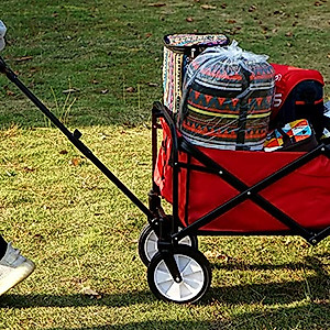 MXIAOXIA Portable Utility Wagon Home Garden Wagon Cart with Storage Basket Folding Cart Camping Cart Outdoor Wagon 4 Wheels Beach Trolley (Color : White-Dinosaur Doodle4)