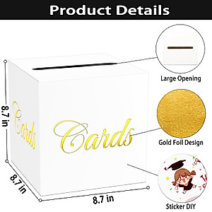 White Card Box for Party, 8.7" Cards Gold Foil Design Gift Cards Receiving Box Holder for Wedding, Bridal Shower, Graduation, Birthday, Retirement, Baby Shower, Anniversaries Party Decorations