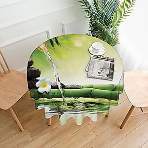 SARNFANS Spa Tablecloth,Basalt Stones Theraphy Relaxing,Round 60 x 60 Inch Table Cover Polyester Stain and Wrinkle Resistant Table Cloth for Kitchen Dining Coffee Party,Multicolor