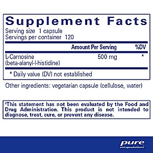 Pure Encapsulations L-Carnosine | Amino Acid Supplement for Joints, Brain, Antioxidants, Heart Health, and Exercise* | 120 Capsules