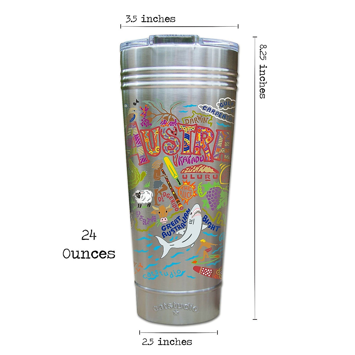 Catstudio Australia Thermal Tumbler | Triple Wall Insulation With Non Slip Bottom | Great Travel Cup for Water, Coffee, Tea, or Smoothies