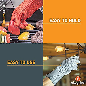 Jolly Green Products Ekogrips Premium Heat-Resistant BBQ Gloves for Cooking and Meat Handling, Kitchen Oven Gloves, Fireplace Accessory, Campfire Gloves, BBQ Mitt, Dishwashing Gloves (Orange, One-Size Fits Most)