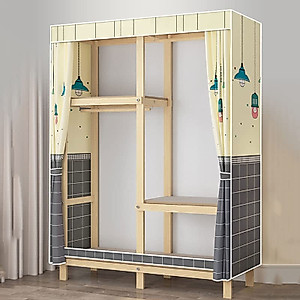 Walnut Folding Wardrobe with Wood Frame, Storage Closet, Portable Wardrobe Organizer Shelf, Bedroom Standing Cabinet