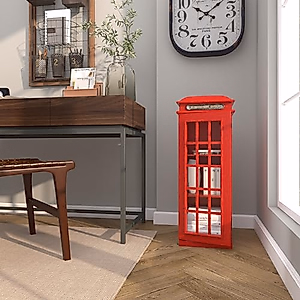 Deco 79 Wooden Telephone Room Storage Unit Vintage London Booth 2 Shelf Storage Cabinet, Accent Cabinet 11" x 9" x 30", Red