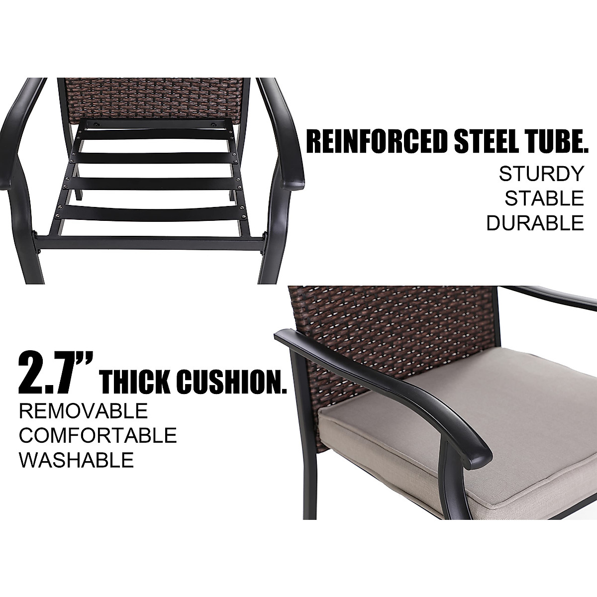 HERA'S HOUSE Rattan Patio Dining Chairs Set of 4, Outdoor Wicker Dining Chairs with Padded Removable Sponge Cushion, Brown Conversation Chairs for Poolside Lawn Garden Backyard