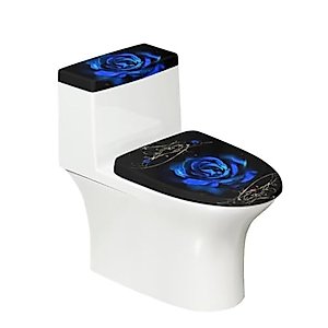 Youngerbaby Blue Rose Toilet Lid Dust Cover Tank Lid Dust Cover Bathroom Elastic 2pcs Sets Standard Fit Toilet Dust Proof Decor Accessories