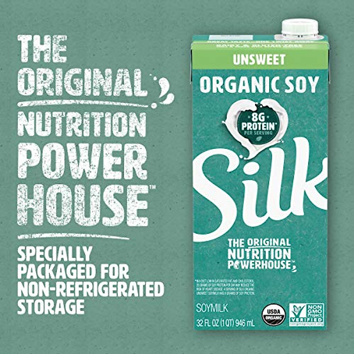 Silk Shelf-Stable Organic Soy Milk, Unsweetened, Dairy-Free, Vegan, Non-GMO Project Verified,32 Fl Oz(Pack of 6)
