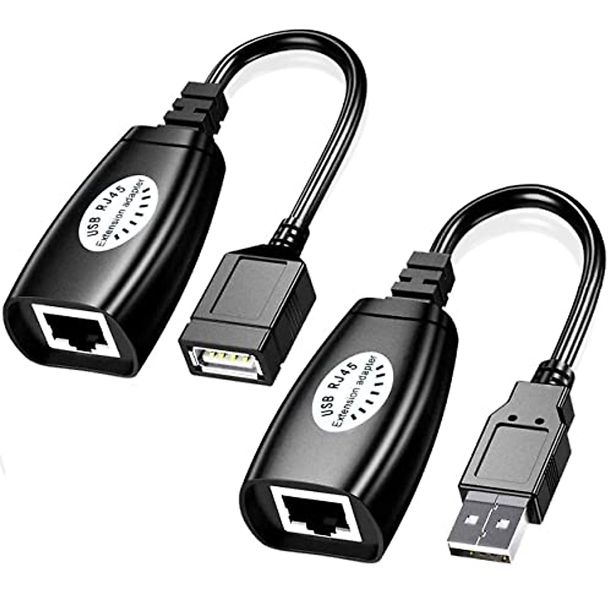 USB Extender Over RJ45 Cat 6/5/5e Adapter, RJ45 Ethernet Splitter to USB Extension UP to 50m/164ft, Compatible with Computers, Mobile Phones, Mice, Keyboards, U Disks, Printers, Cameras