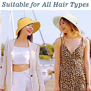 14 Pcs Wide Brim Straw Sun Hat Bulk for Women Multicolor Foldable Straw Sun Visor Hats Wide Brim Ponytail Visors Adjustable Summer Protection Beach Hat