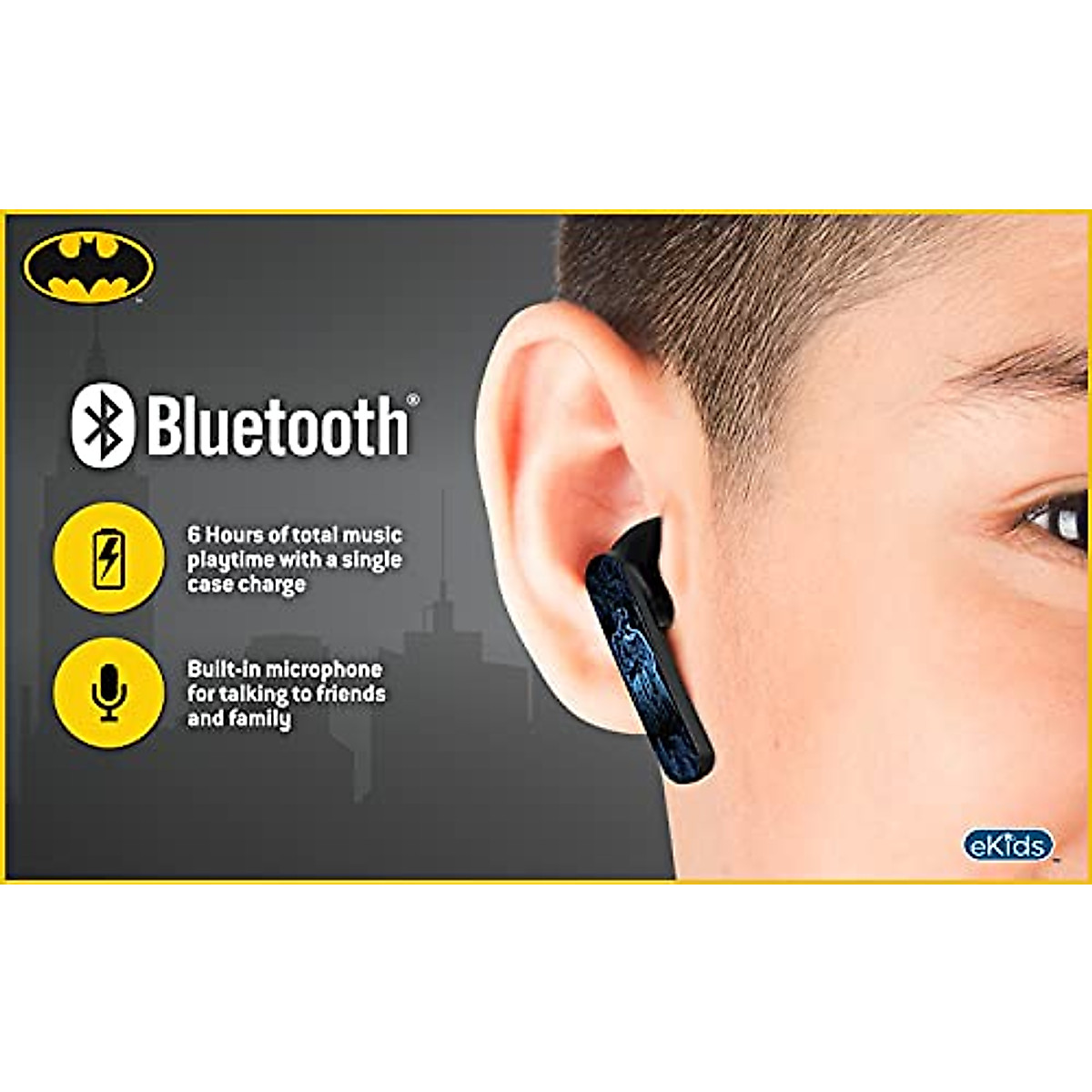 eKids Batman Bluetooth Earbuds with Microphone, Kids Wireless Earbuds with Charging Case for Ear Buds, for Fans of Batman Gifts and Merchandise
