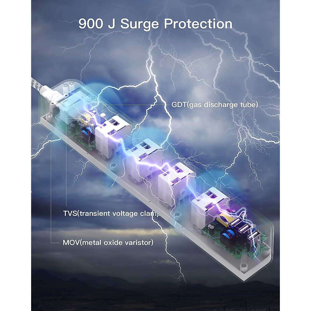 Power Strip Surge Protector - Widely Outlets with 3 USB Ports (1 USB C), Outlet Extender Strip with 5 Ft Extension Cord, Flat Plug, Wall Mount, Small Power Strip for Travel Office Dorm Home