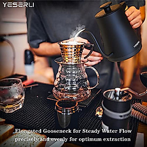 YESERLI Electric Gooseneck Kettle,1200W Electric Kettle 1L for Pour-Over Coffee & Tea, Precise Water Flow, Auto Shutoff & Anti-dry Protection, Ergonomic Handle Design, 100% 304 Stainless Steel, 1L