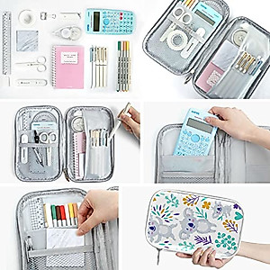 ZZKKO Cute Koala Bears Floral Pencil Bag Case Zipper Pencil Holder Organizer Stationary Pen Bag Cosmetic Makeup Bag Pouch Purse for School Office Supplies