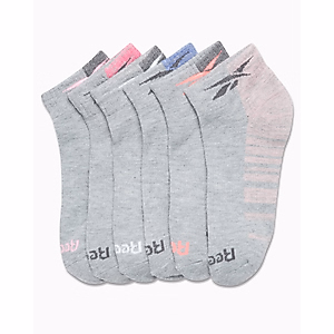 Reebok Women's Quarter Socks - 6 Pack Stretch Performance Arch Support Socks - Soft Cushioned Athletic Socks for Women (4-10), Size 4-10, Grey Pattern