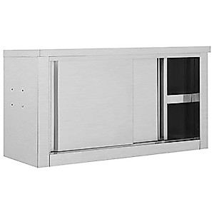 vidaXL Kitchen Wall Cabinet with Sliding Doors 35.4"x15.7"x19.7" Stainless Steel