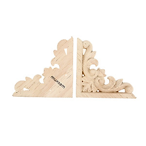 MUXSAM Furniture Applique, 8x8cm/3.15"x3.15", Wood Carved Corner Onlay Unpainted Frame Decal for Wall Cabinet Door Bed Dresser Mirror Decoration(4-Pack)