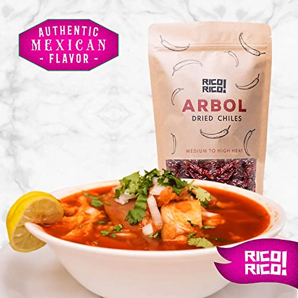 RICO RICO - Chile de Arbol 4 oz - Dried Whole Red Chili Peppers, Premium Dried Chiles, Spicy Hot Heat, Use in Mexican, Chinese and Thai Dishes, Packaged in Resealable Kraft Bag by RICO RICO