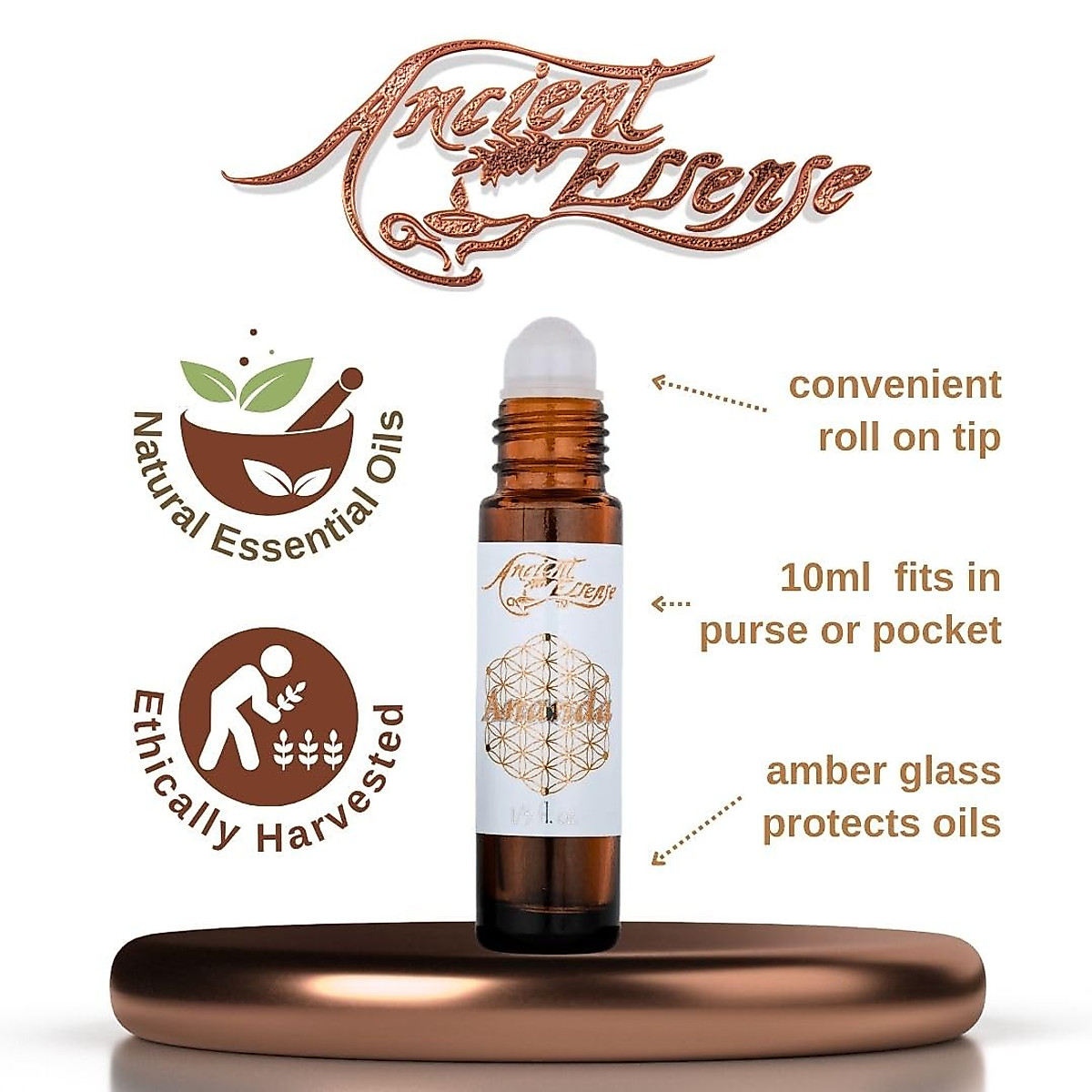 Ancient Essence Ananda Roll On Essential Oil Blissful Blend of Amber & Frankincense Creates Light & Mild Aroma Soothing Aromatherapy Calm & Relaxing (1/3 FL OZ)