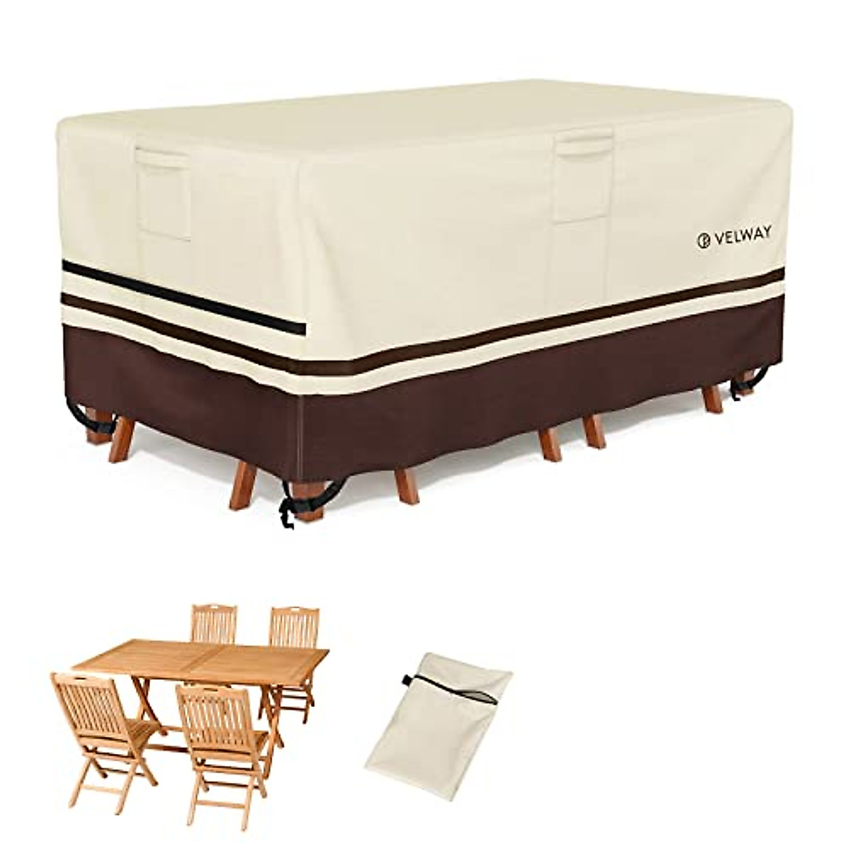 Velway Patio Furniture Covers Waterproof Outdoor Table Cover with Seam Taped, 67" Lx37 Wx28 H Patio Table and Chair Cover Tear-Resistant Rectangular Windproof with Air Vents & Adjustable Fasteners