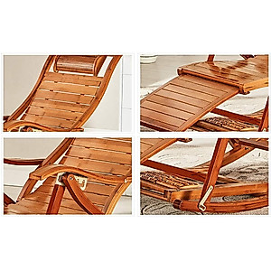 Lounge Chair, Zero Chair,Lounge Chairs,Wooden Folding Rocking Chair Balcony Bamboo Adjustable Back Chair with Headrest and Foot Massage Outdoor Sun Loungers Camping Chair