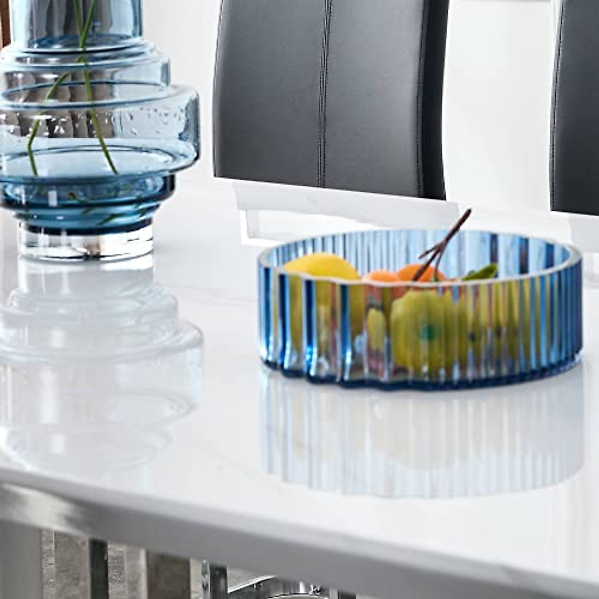 Goderfuu White Marble Dining Table for 8 People - 71 inch Modern Kitchen Dining Room Table with Silver Base, Faux Marble Dining Table Pedestal Table Dinner Table, Large Marble Table for Dining Room