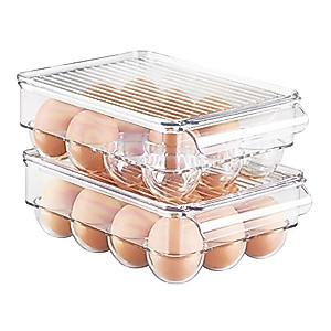 InterDesign Covered Egg Holder - Refrigerator Storage Container, 12 Egg Tray, Short, Clear