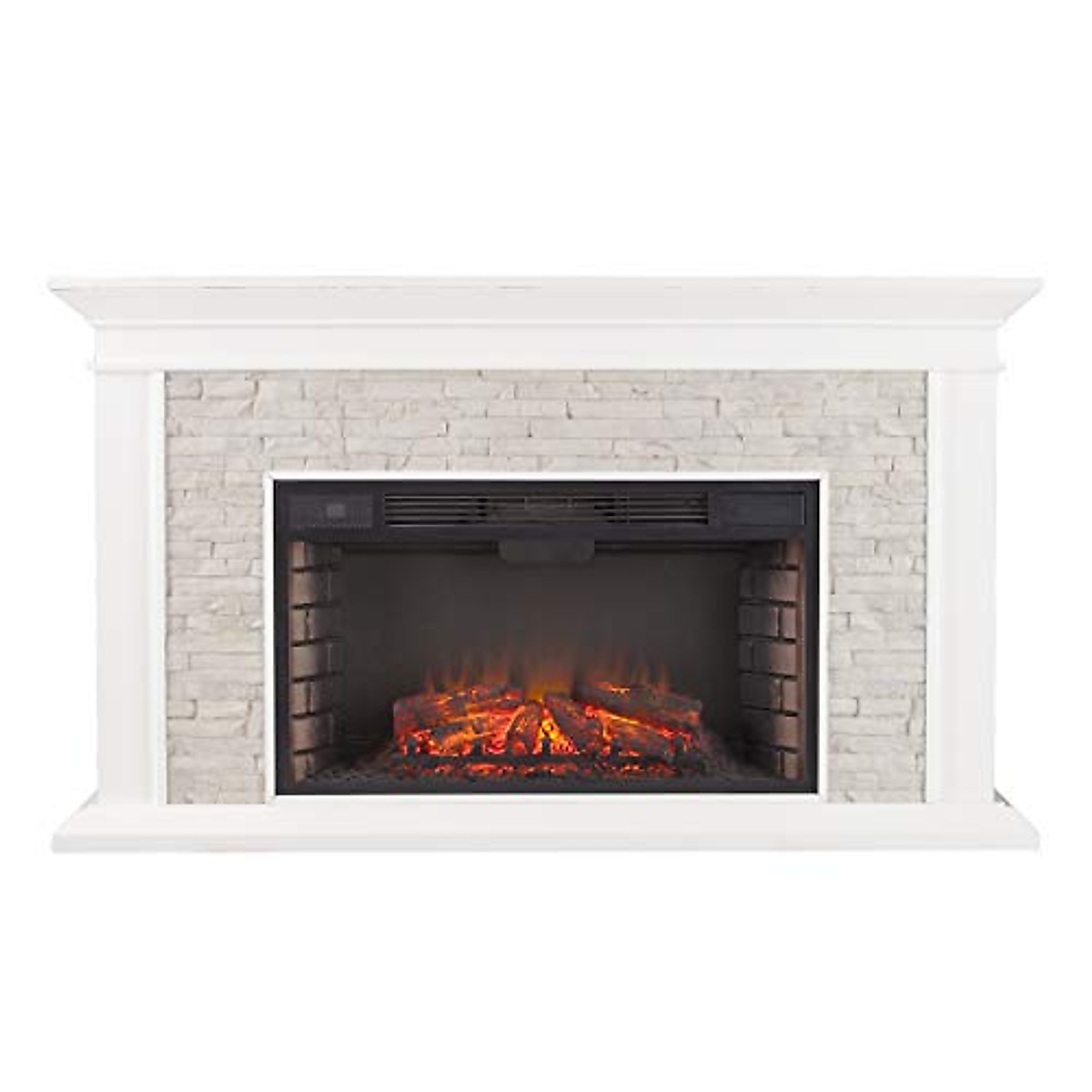 Canyon Heights Faux Stacked Stone Electric Fireplace - White