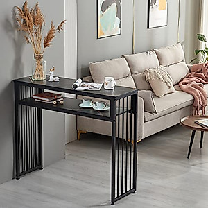 GOLASON Black Bar Table, High Top Pub Tables for Kitchen, Modern Dinning Table with Open Storage Shelf