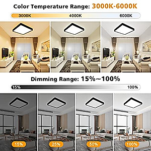 Unicozin Dimmable LED Flush Mount Ceiling Light with Remote Control, 3000K-6000K Color Changing, 12Inch 24W(150W Equiv) 2200LM, Square Flat Ceiling Lamp Black for Bedroom, Living Room, Kitchen