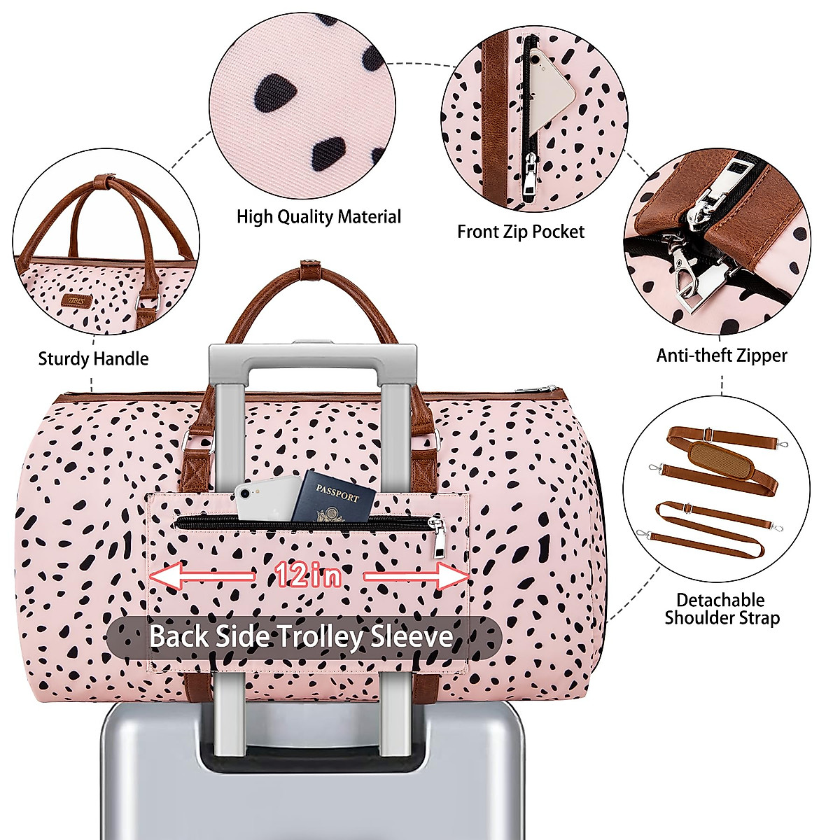 Convertible Garment Duffel Bag for Travel - Carry On Garment Bags With Toiletry Bag Large Weekender Bag for Men Women 2 in 1 Hanging Suitcase Suit Travel Duffel Overnight Bags 4pcs Set