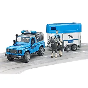 Bruder 02588 Land Rover Police Vehicle w Horse Trailer, Horse and Policeman, L&S Module