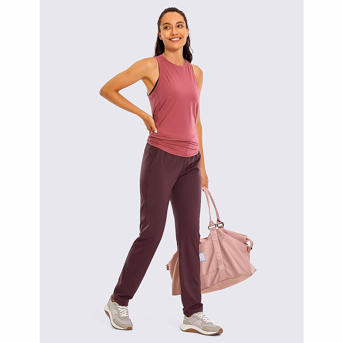 CRZ YOGA 4-Way Stretch Full Length Golf Pants for Women Tall 31" - Travel Sweatpants Workout Trousers with Pockets Dark Russet Medium