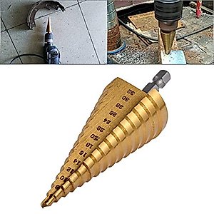HOHXEN 1/4 Hex Shank Titanium Step Drill Bit High Speed Steel 15 Steps Hex Shank 4-32MM