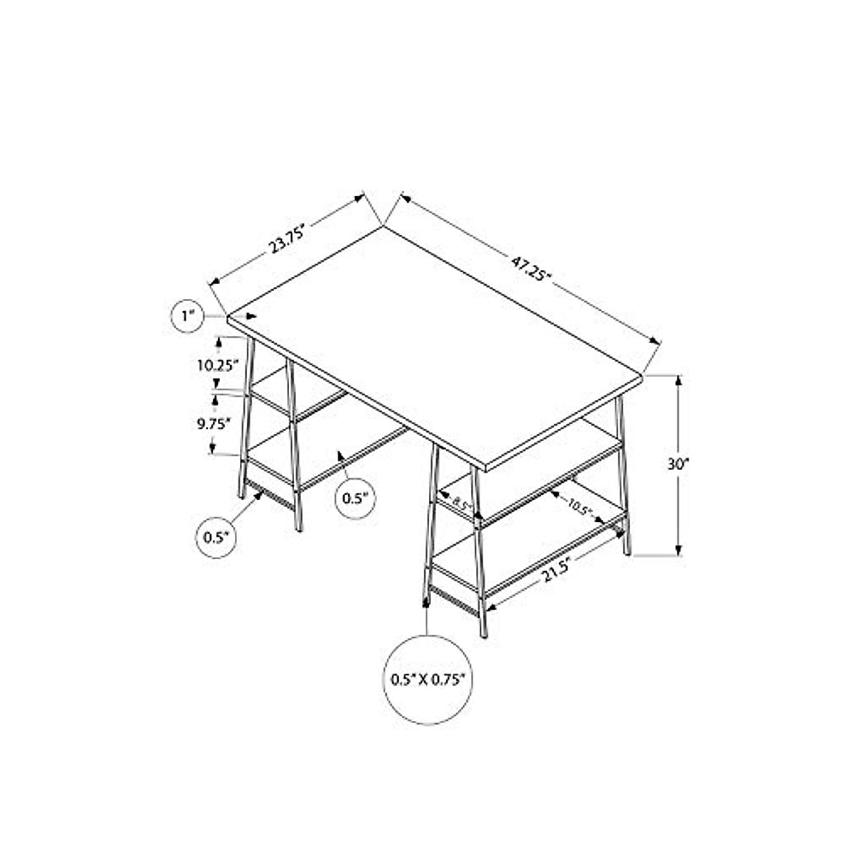 Monarch Specialties 7526 Computer Desk, Home Office, Laptop, Storage Shelves, 48" L, Work, Metal, Laminate, Black, Contemporary, Modern Desk-48 L Grey Stone-Look, 47.25" L x 23.75" W x 30" H