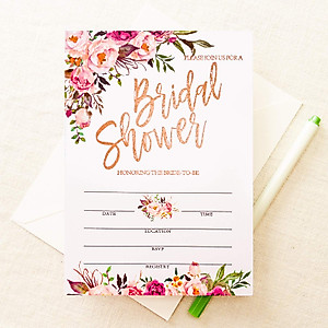 Crisky Rose Gold Foil Bridal Shower Invitation with Envelopes, Bridal Shower Invite, Wedding Shower Invitations, 25 pcs Cards & 25 pcs Envelopes & 25 pcs Stickers