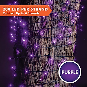 Joiedomi 200 LED Purple Halloween String Lights with 8 Modes 65.2FT Green Wire for Indoor Outdoor Holiday Décor Halloween Event Decoration, Tree, Eaves, Haunted House Theme Party