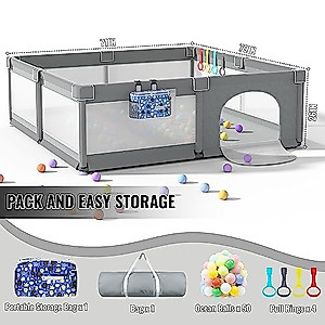 LUTIKIANG Baby Playpen, 79" X 71" Extra Large Playpen for Babies and Toddlers with Gates, Baby Play Yards, Baby Fence Play Area, Safety Indoor Baby Play Area with Ocean Balls (Grey)